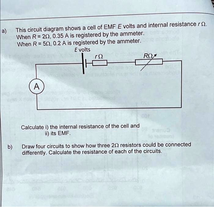 SOLVED: This circuit diagram shows a cell of EMF E volts and internal resistance r. When R = 292 ...
