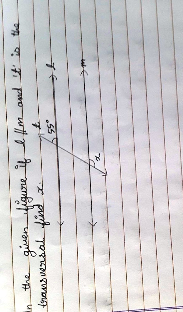 'in the given figure if l//m and t is the transversal find x'