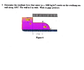 SOLVED: Determine the resultant force that water (rho=1020 kg/m^3 ...