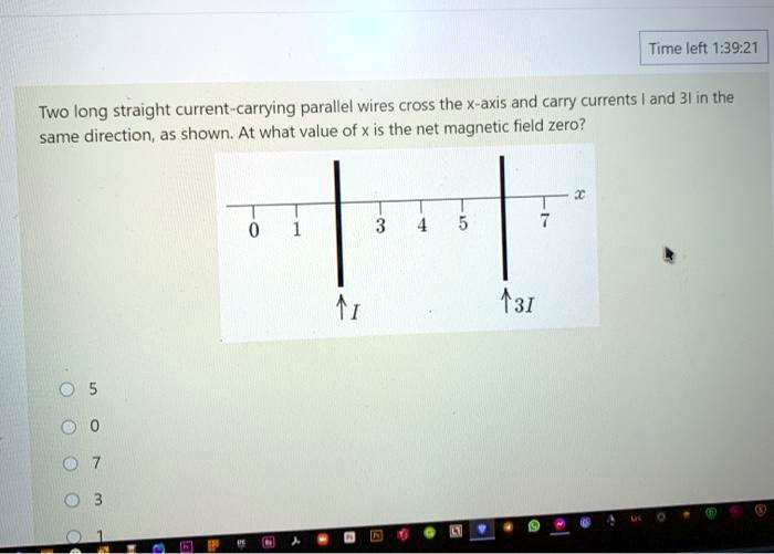 SOLVED: Time left 1.39.21 Two long straight current-carrying parallel wires cross the X-axis and ...