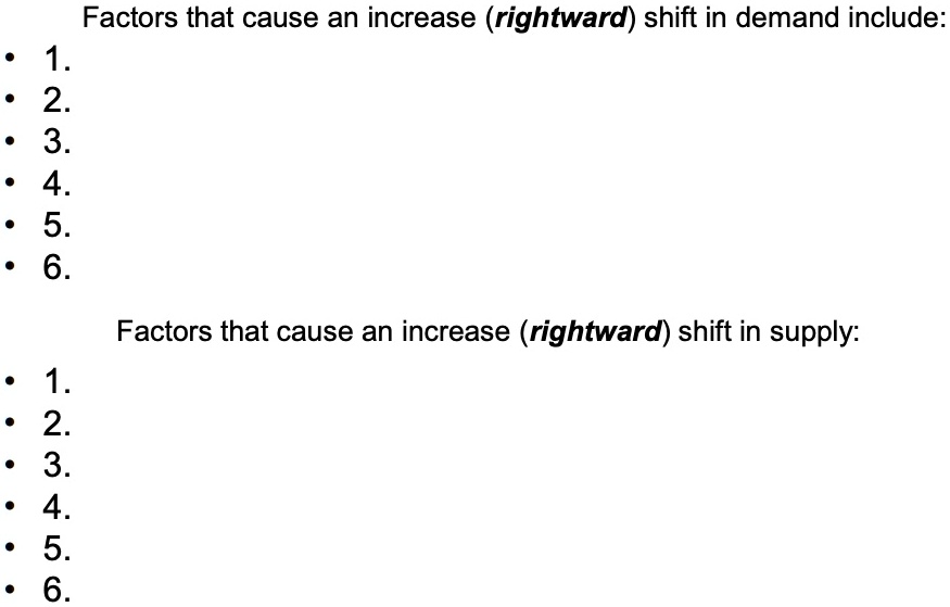 SOLVED: Factors that cause an increase (rightward) shift in demand ...