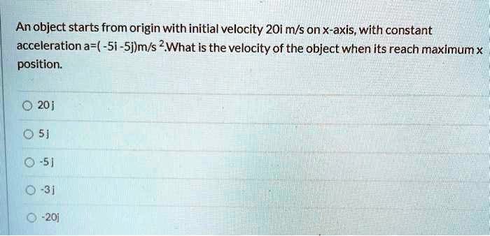 SOLVED: An object starts from the origin with an initial velocity of ...