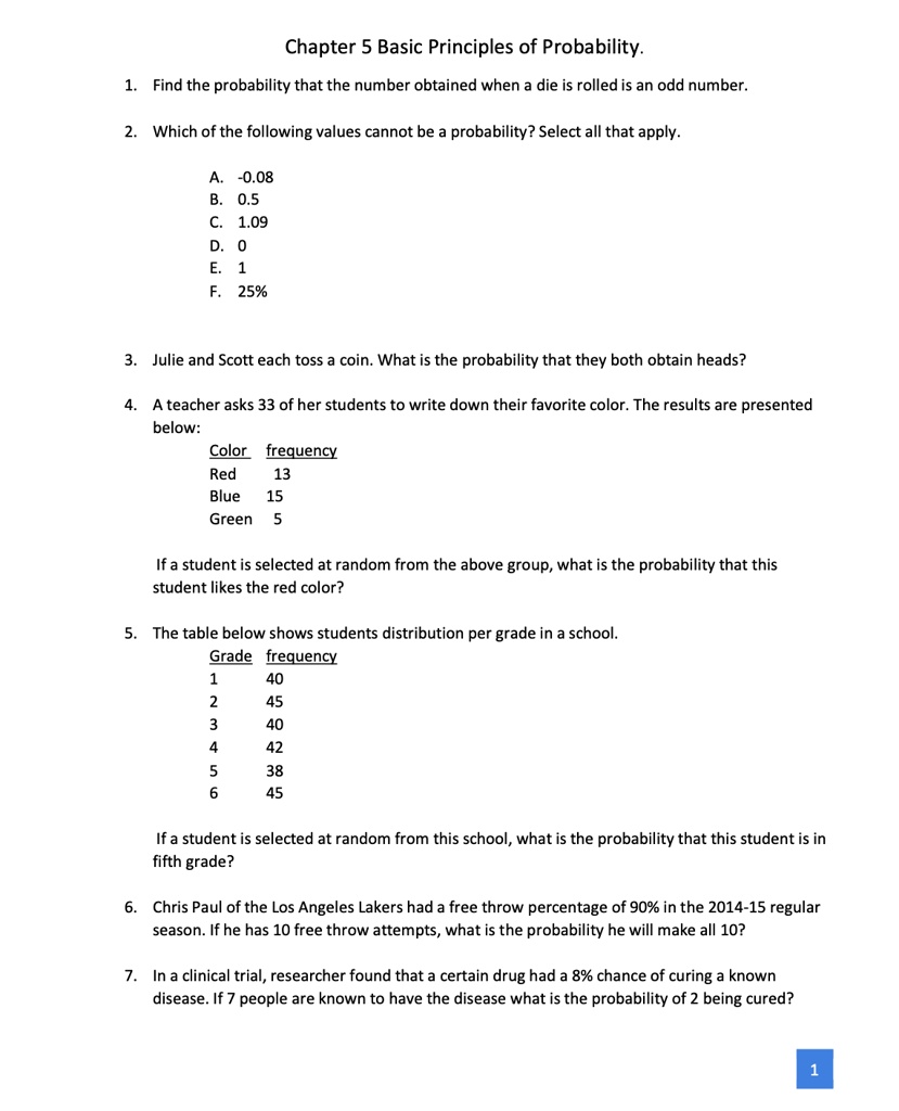 Chapter 5 Basic Principles of Probability. 1. Find the probability that the number obtained when ...