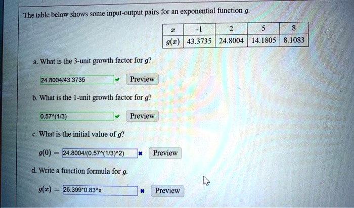 The table below shows some input-output pairs for an exponential ...