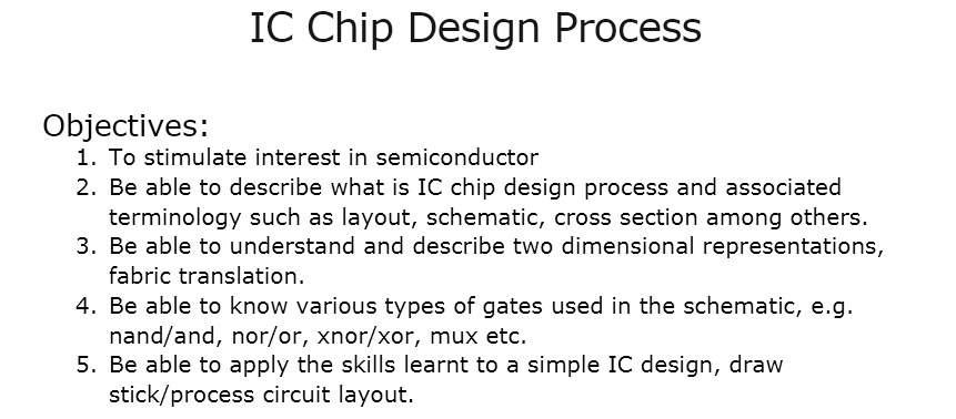 SOLVED: IC Chip Design Process Objectives: 1. To stimulate interest in ...