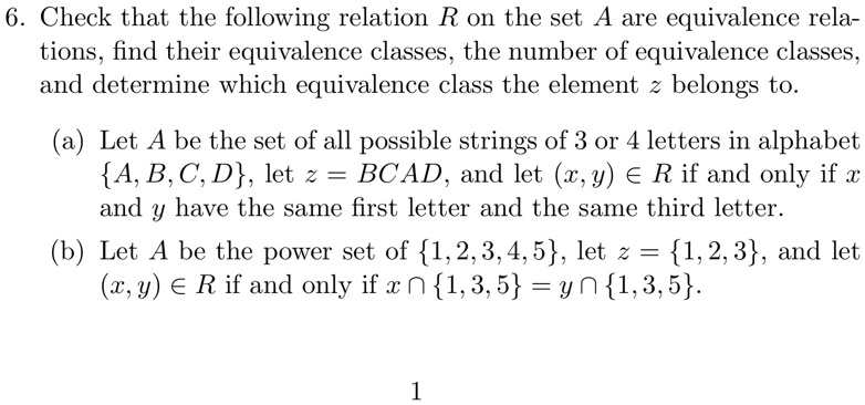 6 check that the following relation r on the set a are equivalence rela tions find their ...