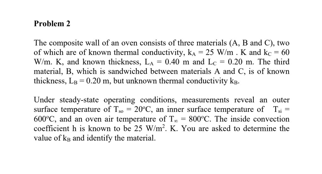 SOLVED: The composite wall of an oven consists of three materials (A, B ...