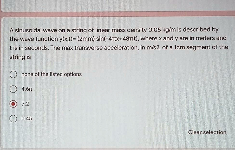 A sinusoidal wave on a string of linear mass density 0.05 kg/m is ...