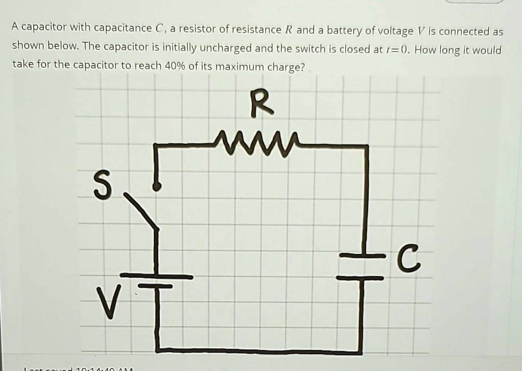 A capacitor with capacitance C, a resistor of resistance R and a battery of voltage V is ...