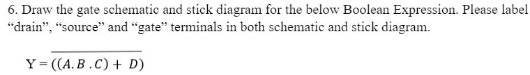 6. Draw the gate schematic and stick diagram for the below Boolean ...