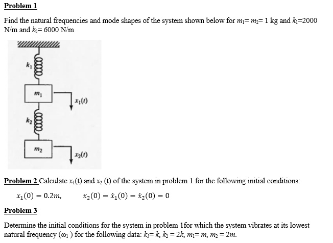 SOLVED: Problem 1 Find the natural frequencies and mode shapes of the system shown below for m ...