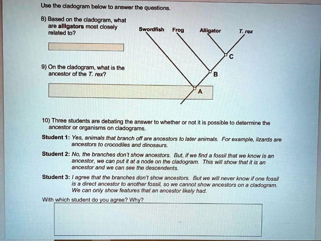 SOLVED: Use the cladogram below to answer the questions: 8) Based on the cladogram, what are ...