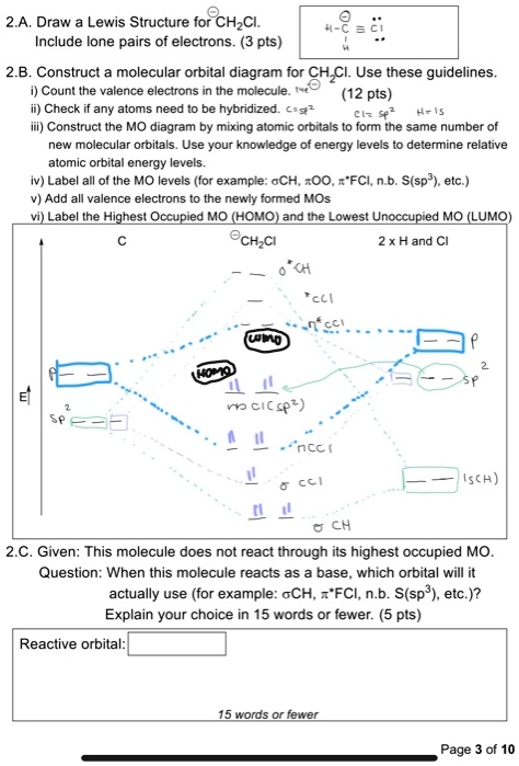 SOLVED:2.A, Draw ewis Structure for CH;CI; Include one pairs of ...