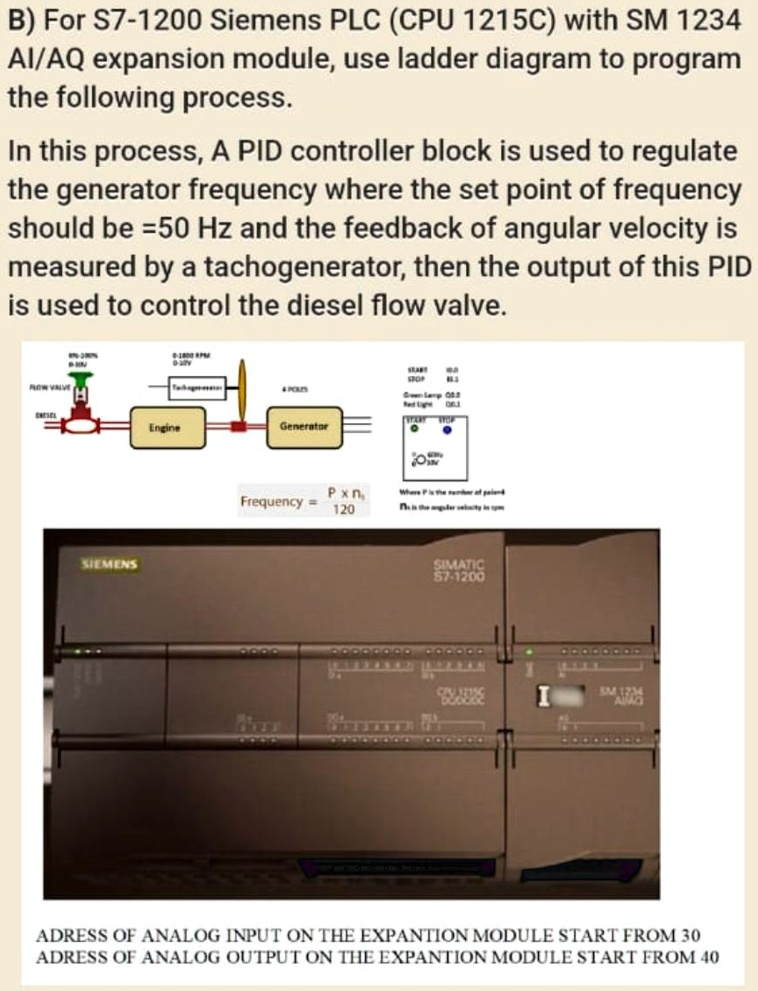 SOLVED: B) For S7-1200 Siemens PLC (CPU 1215C) with SM 1234 A(l)/(A)Q ...