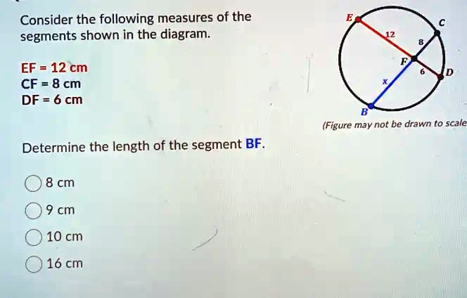 SOLVED: Consider the following measures of the segments shown in the diagram: EF = 12 cm CF = 8 ...