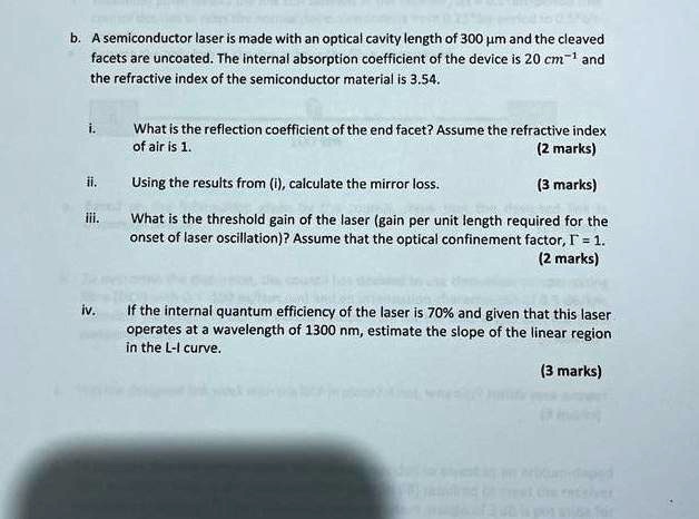 SOLVED: A semiconductor laser is made with an optical cavity length of ...