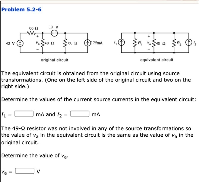 Solved Problem 52 6 Original Circuit Equivalent Circuit The Equivalent Circuit Is Obtained