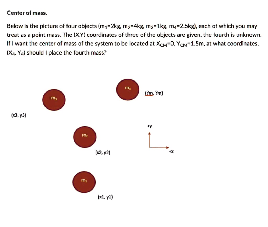 SOLVED:Center of mass: Below is the picture of four objects (m1-2kg, m2 ...