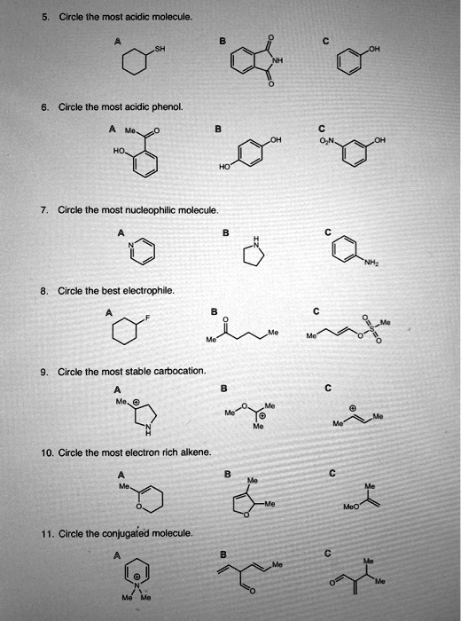 SOLVED: Circle the most acidic molecule Circle the most acidic phenol ...