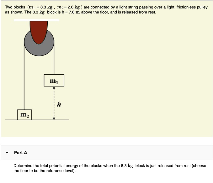 SOLVED: Two blocks (m1 8.3 kg m2 = 2.6 kg are connected by light string passing over light ...