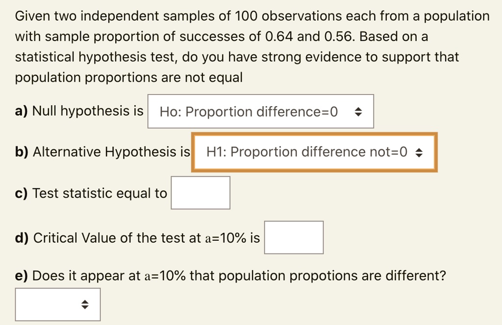 given two independent samples of 100 observations each from a ...
