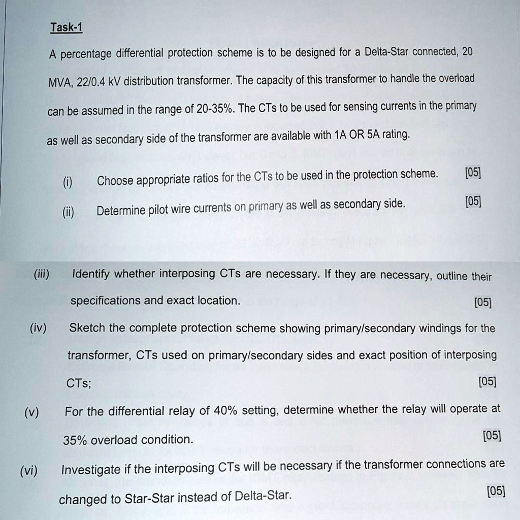 SOLVED: Task A percentage differential protection scheme is to be ...