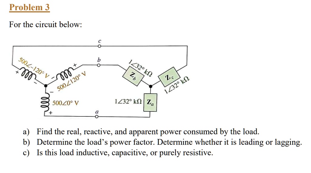 SOLVED: Problem 3 For the circuit below: c b 500120 000 1 Zb 500120V Lc Z32 k 5000V 132k Z D . a ...