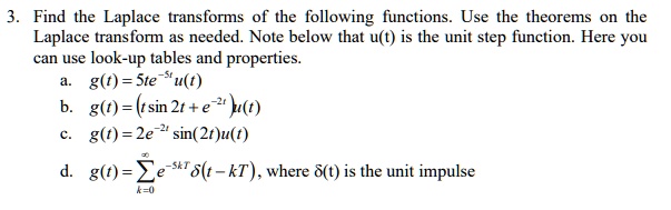 SOLVED: Find the Laplace transforms of the following functions. Use the ...