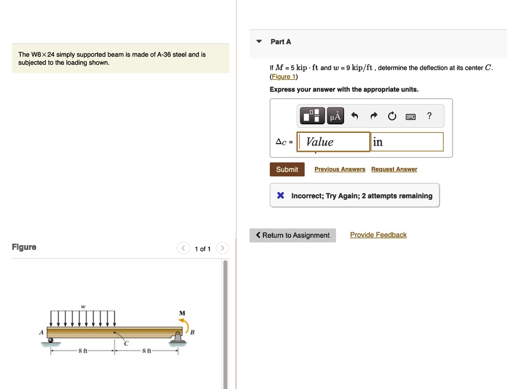 Part A The W8X24 simply supported beam is made of A-36 steel and is ...