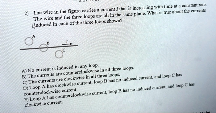 SOLVED: The wire in the figure carries a current I that is increasing with time at a constant ...