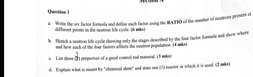 SOLVED: Section Question 1 Identify the different points in the neutron ...