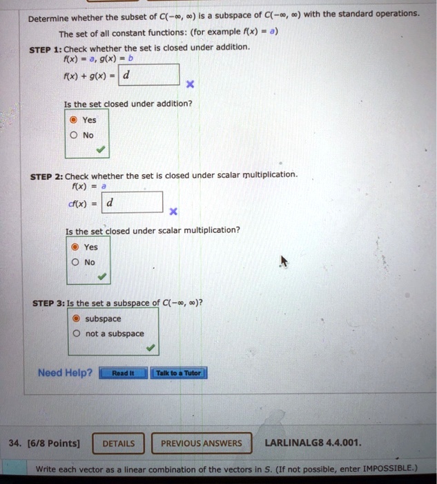 Solved Determine Whether The Subset Of C W Is Subspace Of C 0 0