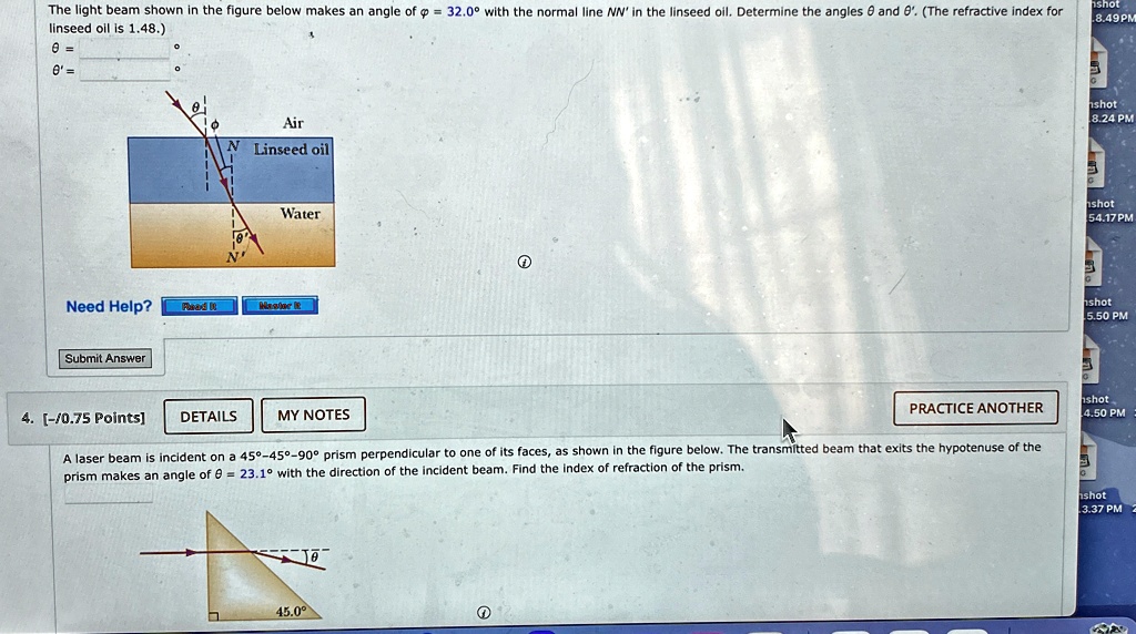 the light beam shown in the figure below makes an angle of 320 with the ...