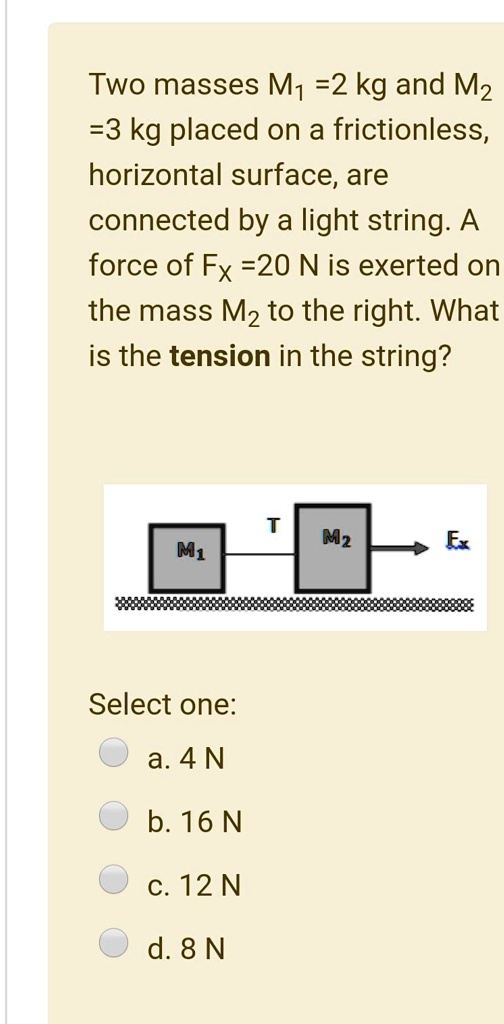 SOLVED: Two masses Mq =2 kg and Mz =3 kg placed on a frictionless, horizontal surface, are ...