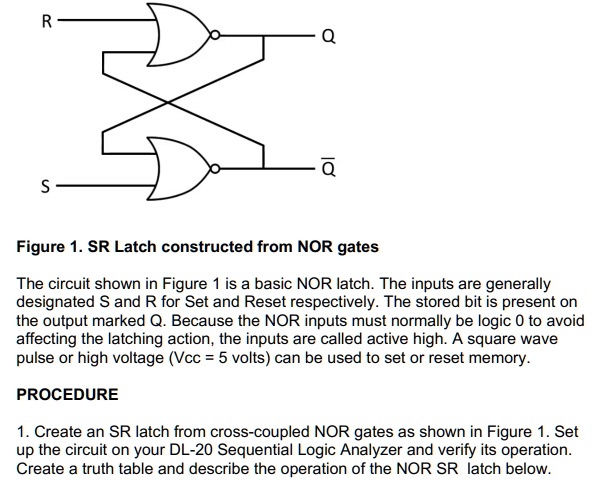 Solved Figure 1 Sr Latch Constructed From Nor Gates The Circuit Shown