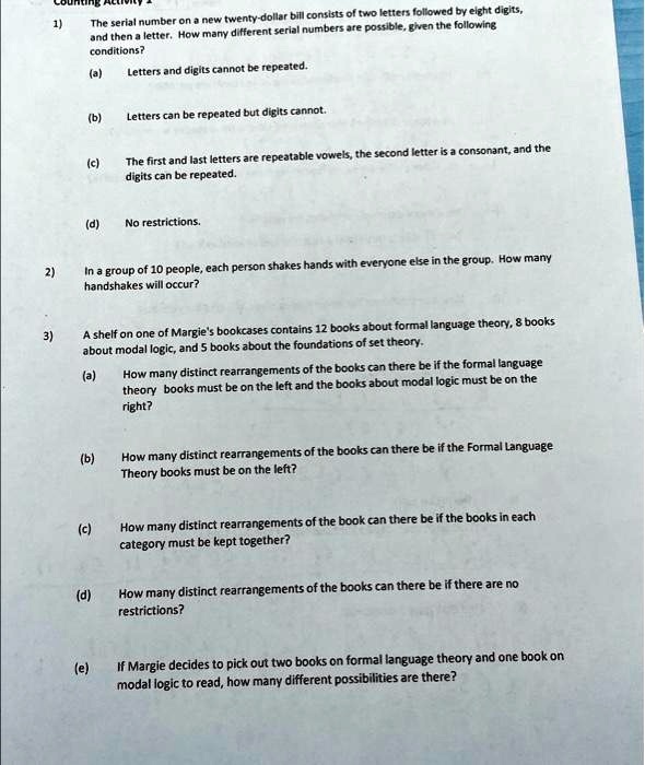 SOLVED: 1) 2) 3) The serial number on a new twenty-dollar bill consists ...