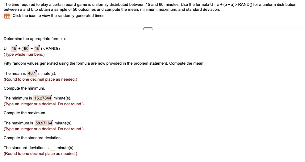 SOLVED: The time required to play a certain board game is uniformly ...