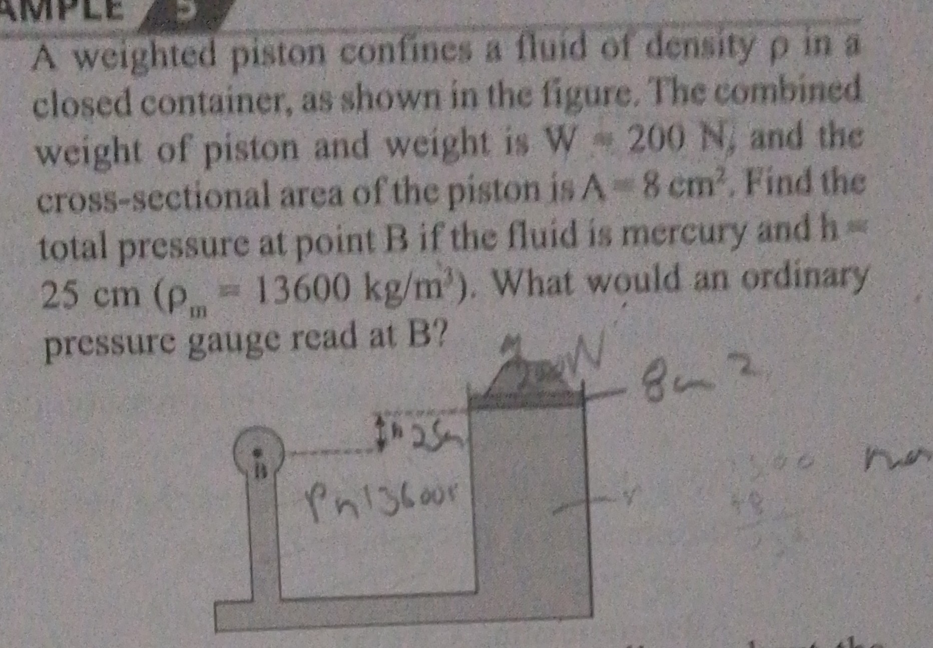 A weighted piston confines a fluid of density ρ in a elosed container ...