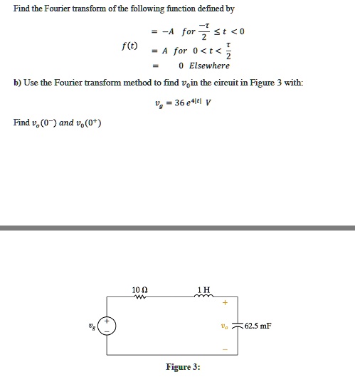 SOLVED: Find the Fourier transform of the following function defined by f(t) = A for 0