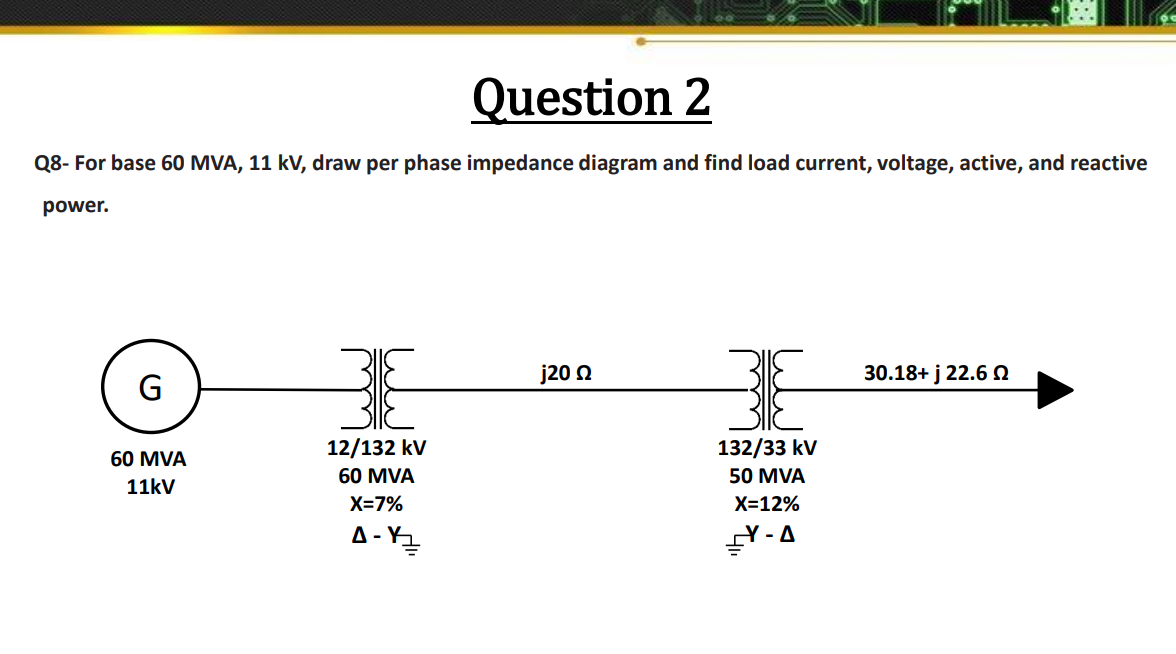 Question 2 Q8- For base 60 MVA, 11 kV, draw per phase impedance diagram ...