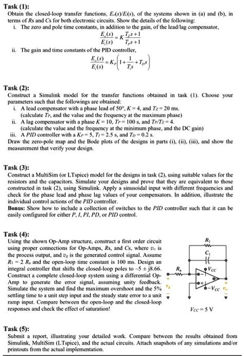 SOLVED: Texts: Task 1: Obtain the closed-loop transfer functions, Es/Es, of the systems shown in ...