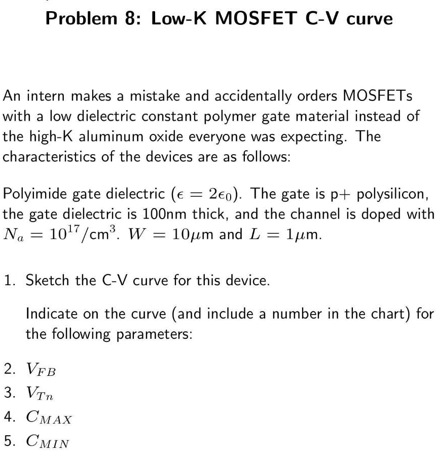 SOLVED: Problem 1: Low-K MOSFET C-V curve An intern makes a mistake and ...