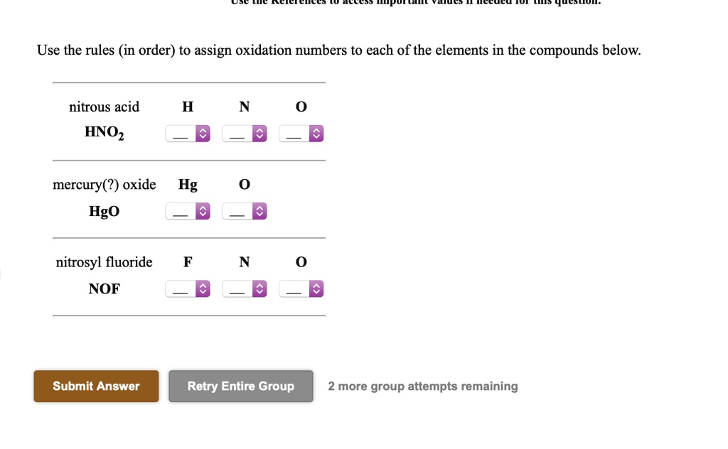 SOLVED: Use the rules (in order) to assign oxidation numbers to each of ...