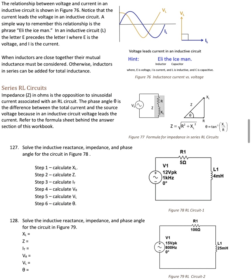 The relationship between voltage and current in an inductive circuit is shown in Figure 76 ...