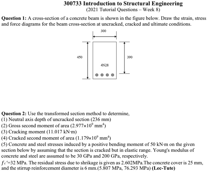 300733 introduction to structural engineering 2021 tutorial questions ...