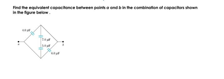Find the equivalent capacitance between points a and b in the combination of capacitors shown in ...