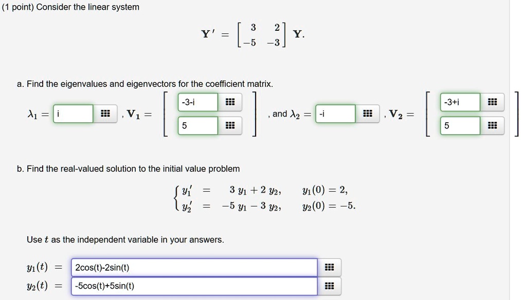 1 point consider the linear system y l 5 y 3 a find the eigenvalues and eigenvectors for the ...