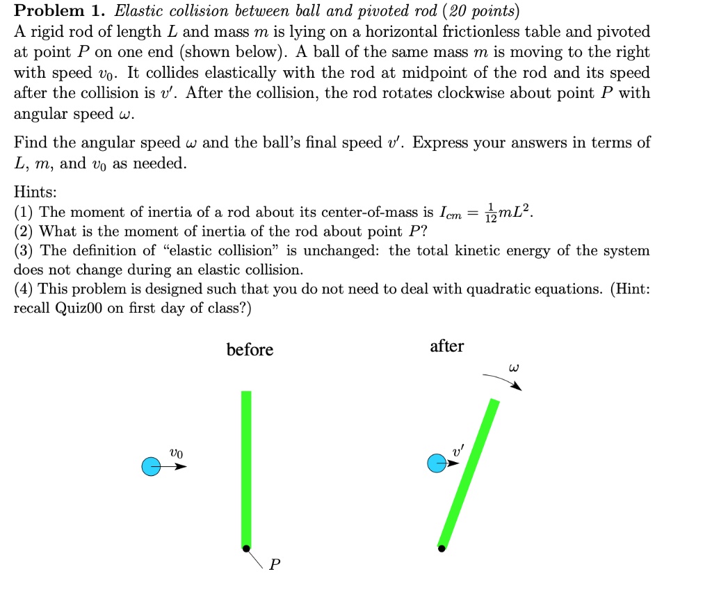 problem 1 elastic collision between ball and pivoted rod 20 points a rigid rod of length l and ...