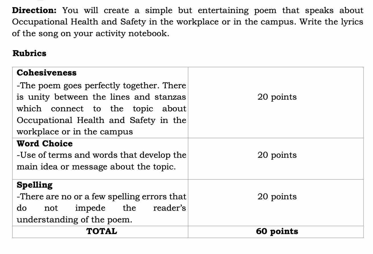 Direction: You will create a simple but entertaining poem that speaks ...