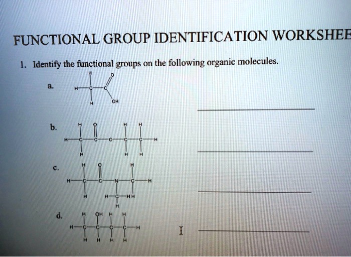 SOLVED: FUNCTIONAL GROUP IDENTIFICATION WORKSHEET Identify the functional groups on the ...